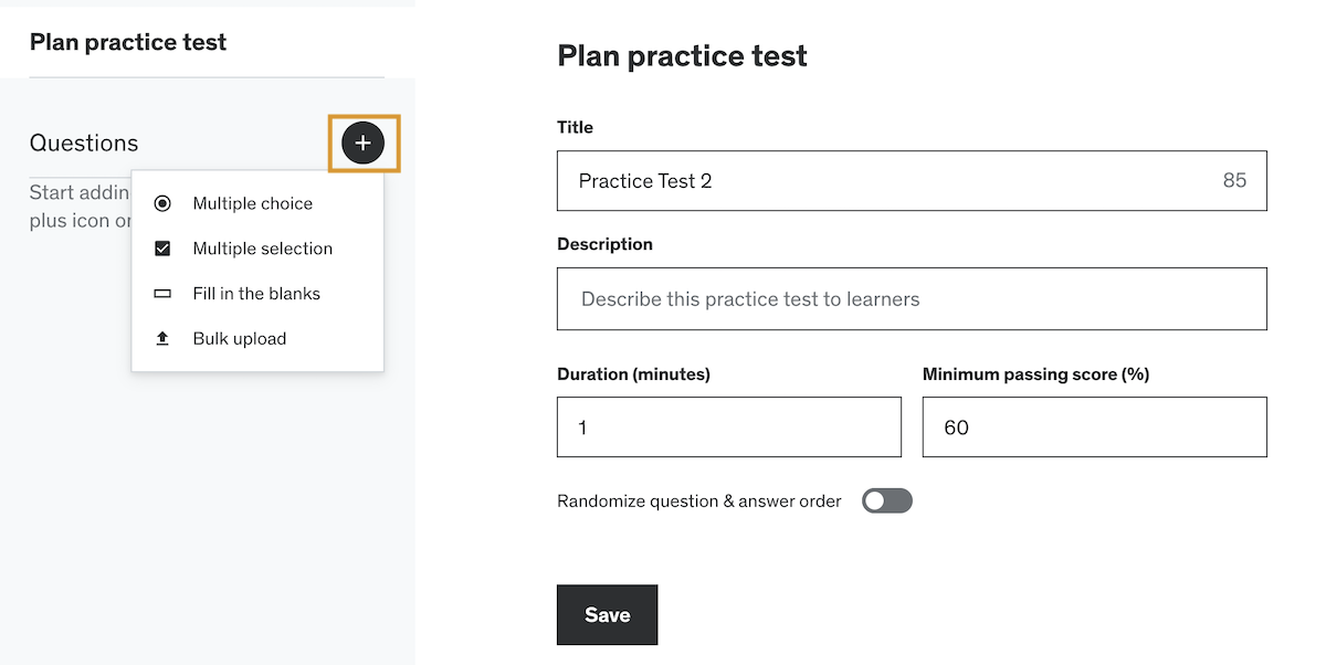 Cómo crear un examen de prueba – Udemy Business