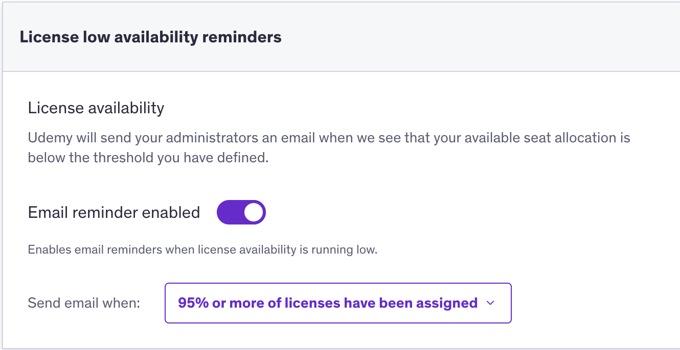 Email Reminders for Low License Availability – Udemy Business