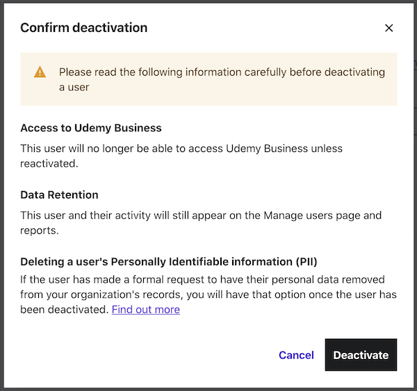 Removing a User From Your Account - Deactivate User – Udemy Business